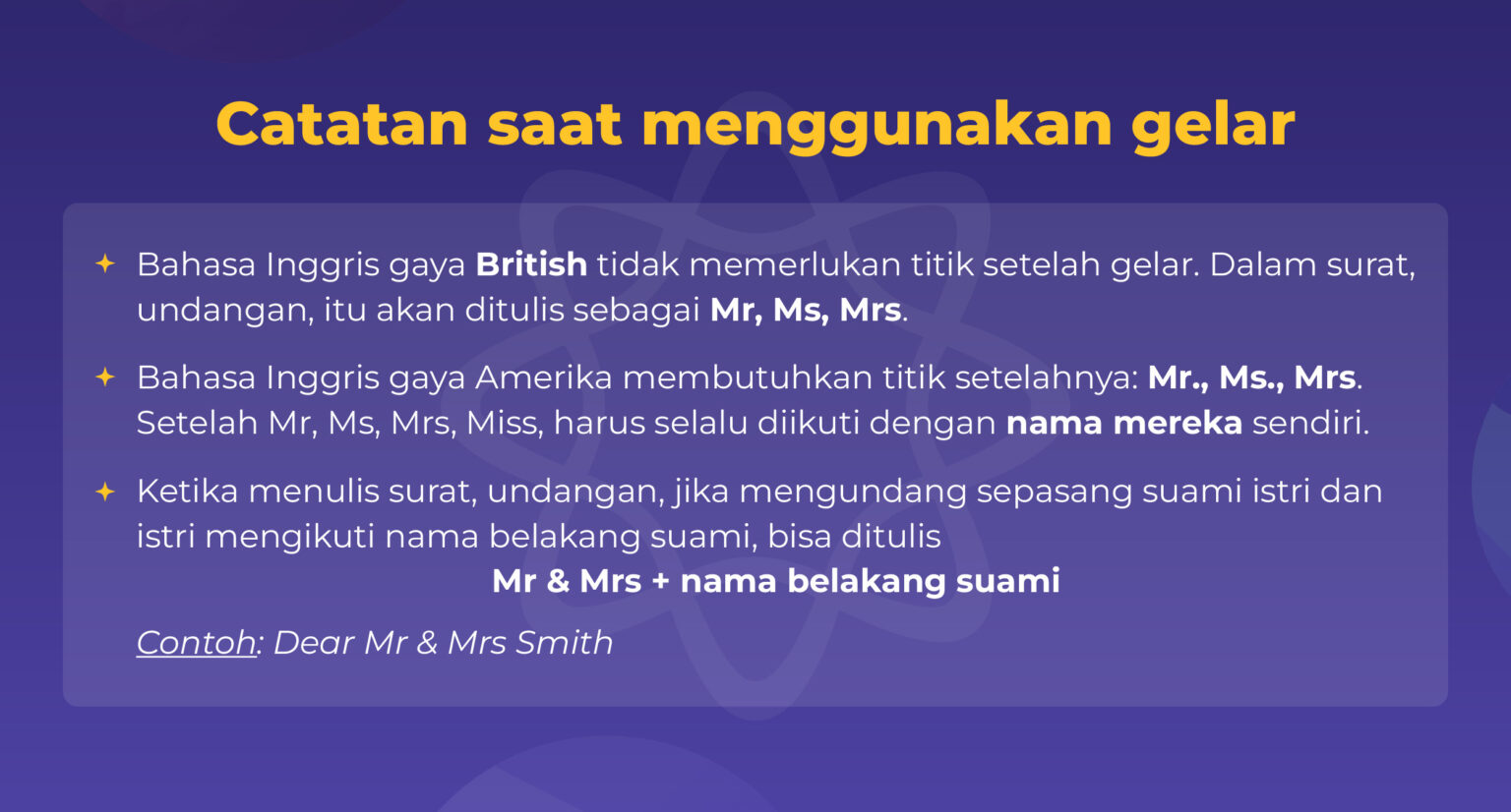 Penggunaan dan Perbedaan Mr, Mrs, Ms, Miss dengan Benar