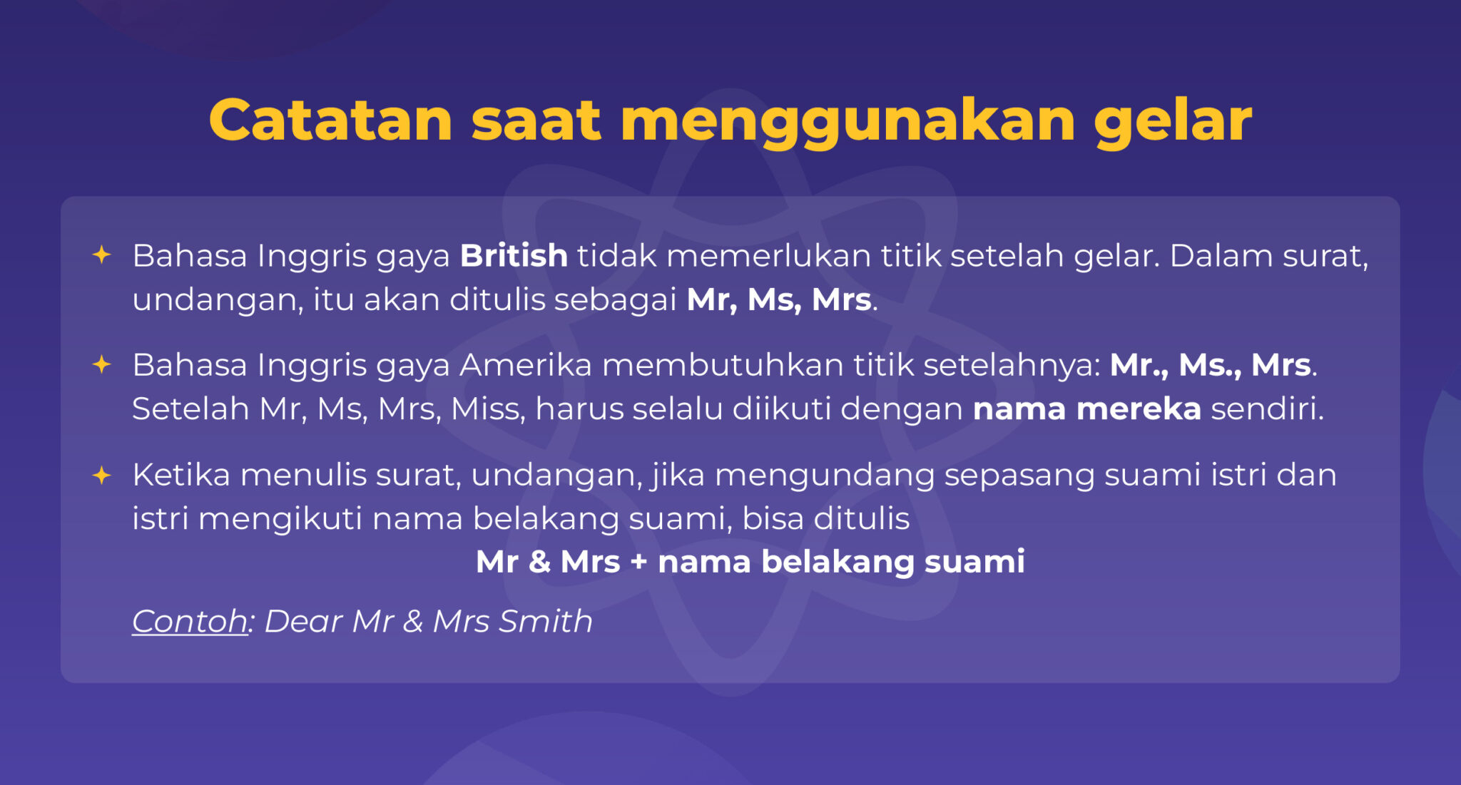 Penggunaan dan Perbedaan Mr, Mrs, Ms, Miss dengan Benar